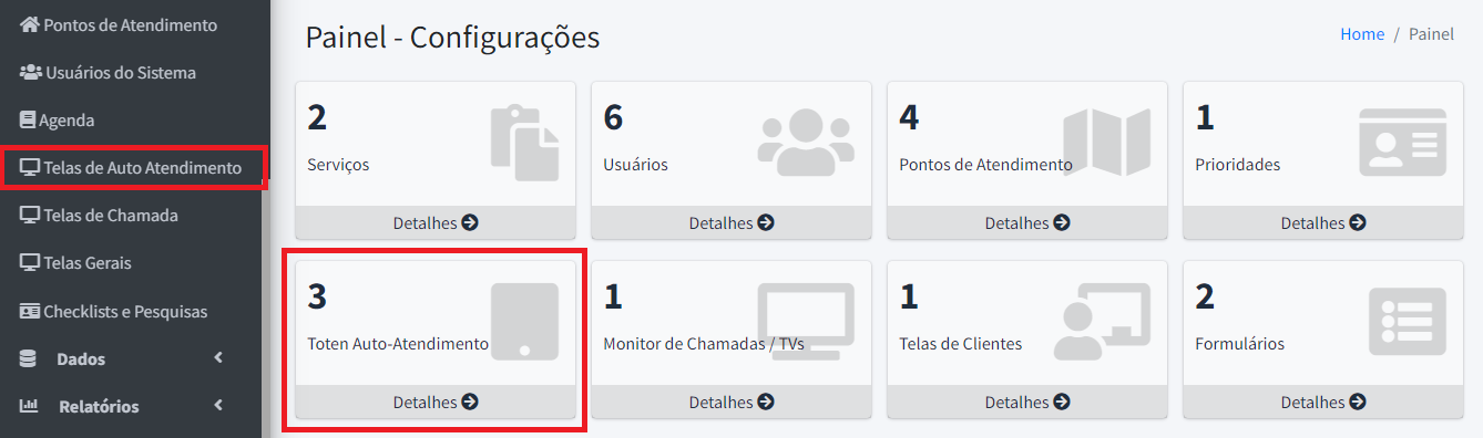 Como configurar telas de auto atendimento